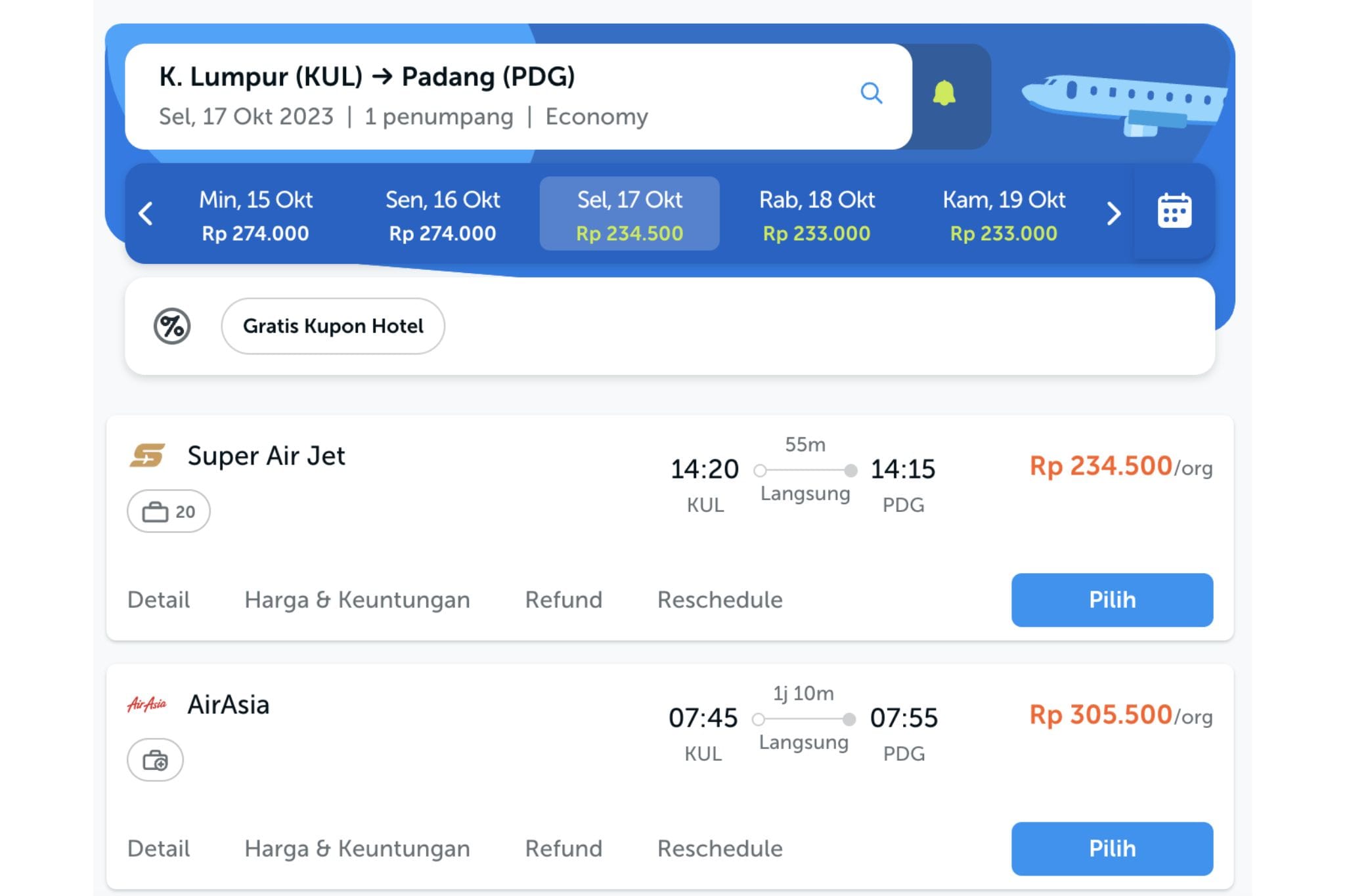 Tiket Padang Kuala Lumpur Cuma Rp250 Ribuan: Super Air Jet